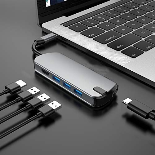 Leya-US Spare Part T1905 5 in 1 Multi-Function Type-C/USB-C HUB Expansion Dock (Color : Grey)
