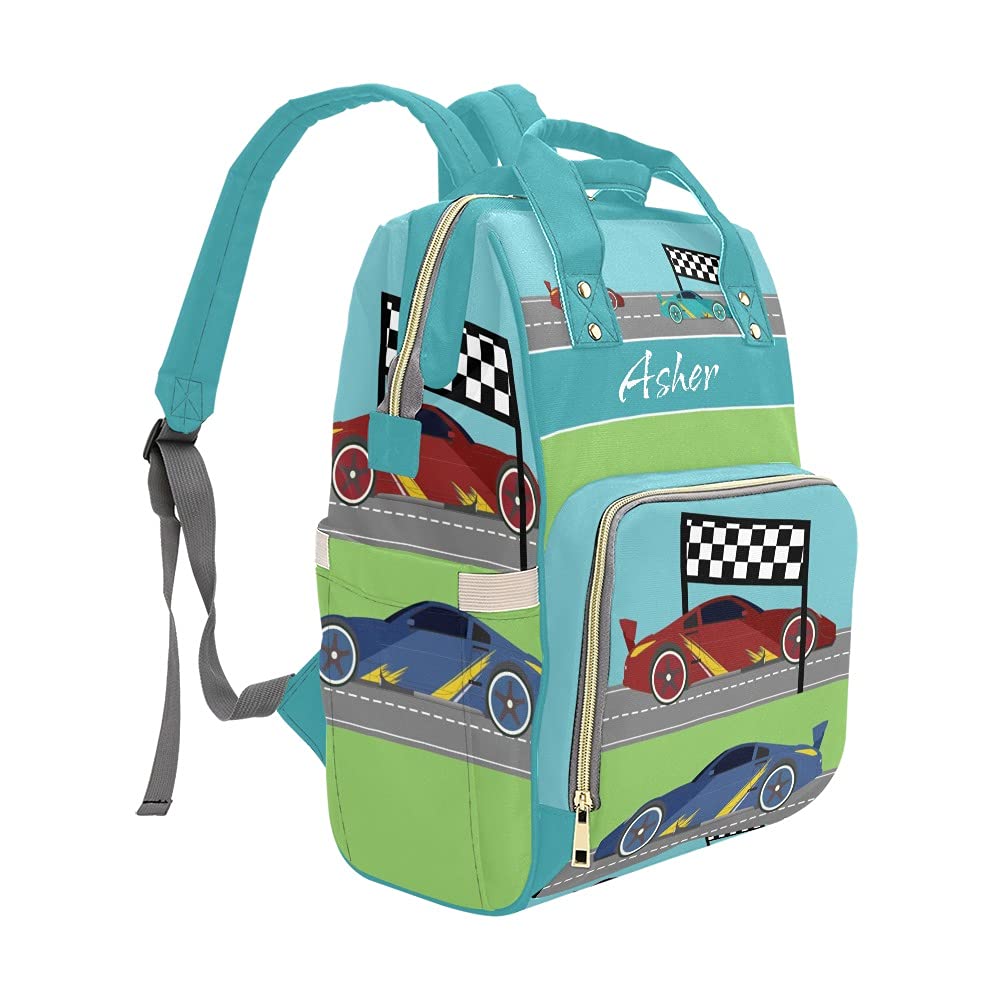 Race Car Personalized Diaper Bag Backpack Tote with Name,Custom Travel Nappy Mommy Bag Backpack