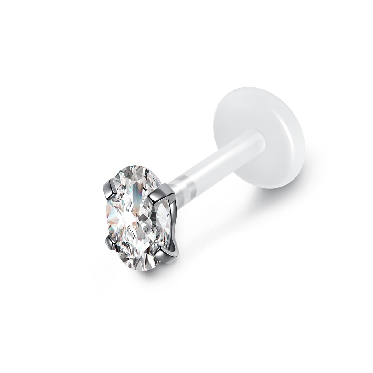 16G Clear Lip Rings Plastic Bioflex Labret Studs Cubic Zirconia Opal Cartilage Tragus Earrings Retainer for Work Monroe Medusa Helix Body Piercing Jewelry