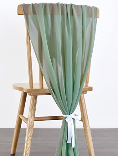 5 Pack Sage Green Chiffon Table Runner 10Ft Wedding Table Runner 29x120 Inches Sheer Romantic Tulle Table Runner for Wedding Decor Bridal Shower Baby Shower Birthday Party Cake Table Decoration