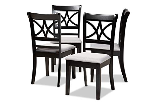 Baxton Studio Clarke Dining Chair Set and Dining Chair Set Grey Fabric Upholstered and Espresso Brown Finished Wood 4-Piece Dining Chair Set