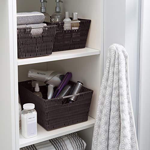 Simplify 3 Pack Set Woven Baskets with Handles, for Storage, Blankets, Toys, Books, Ideal for Home, Office, Dorm, Playroom, Closet, in Chocolate 3 Piece Rattan Tote