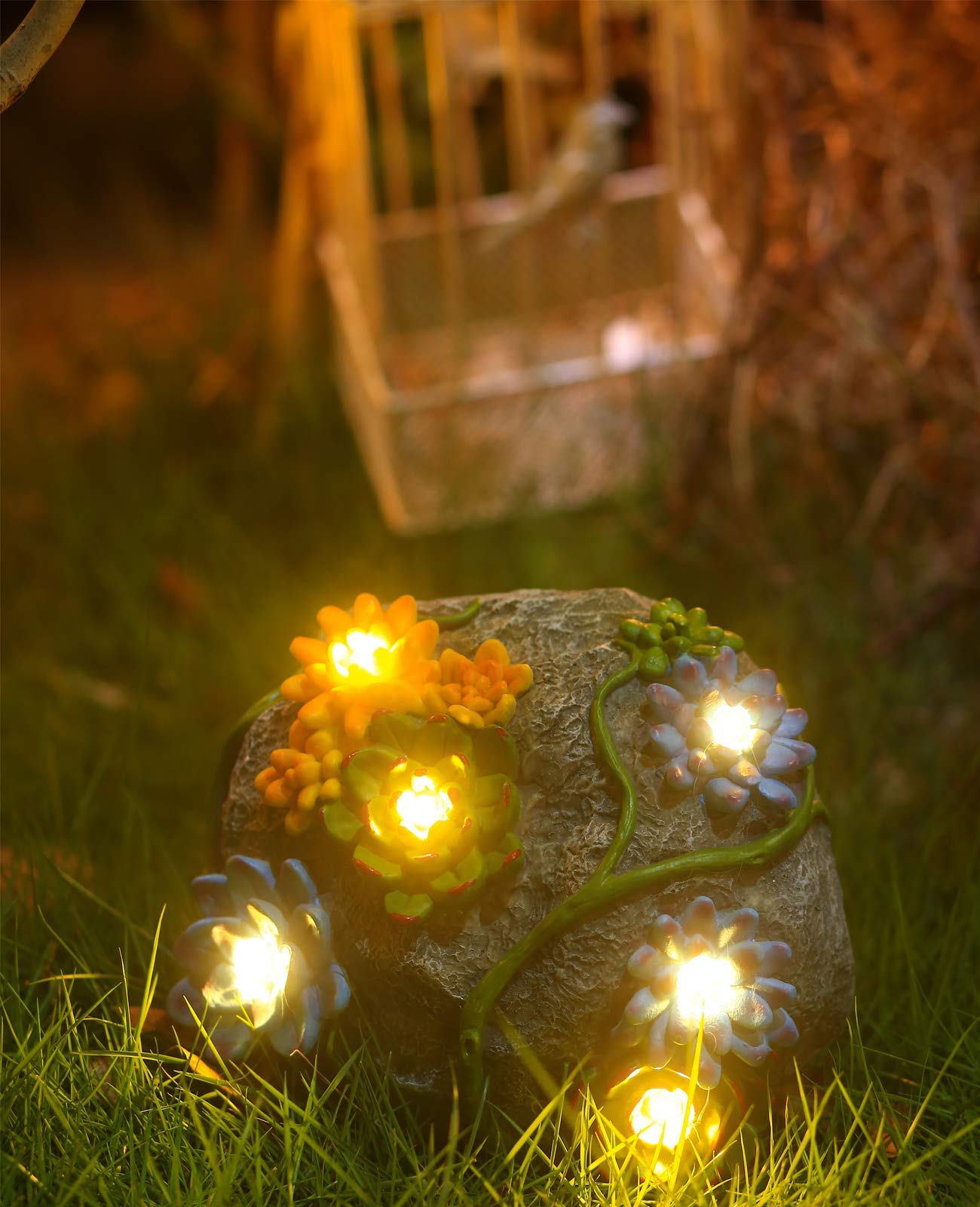 ANTEROOF Garden Statue, Solar Powered LED Outdoor Decor Garden Lights, Polyresin Garden Figurines for Outdoor Decoration (Outdoor Paradise)