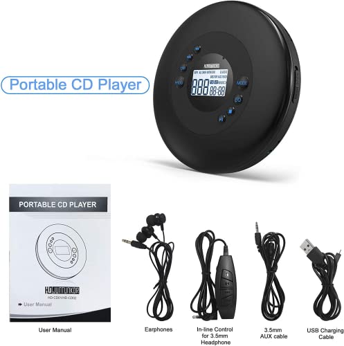 CD Player Portable Rechargeable Portable CD Player for Car and Travel Walkman CD Player with Headphone and Anti-Skip/Shockproof Personal CD Player Discman Kpop Music Compact CD Players with AUX Cable