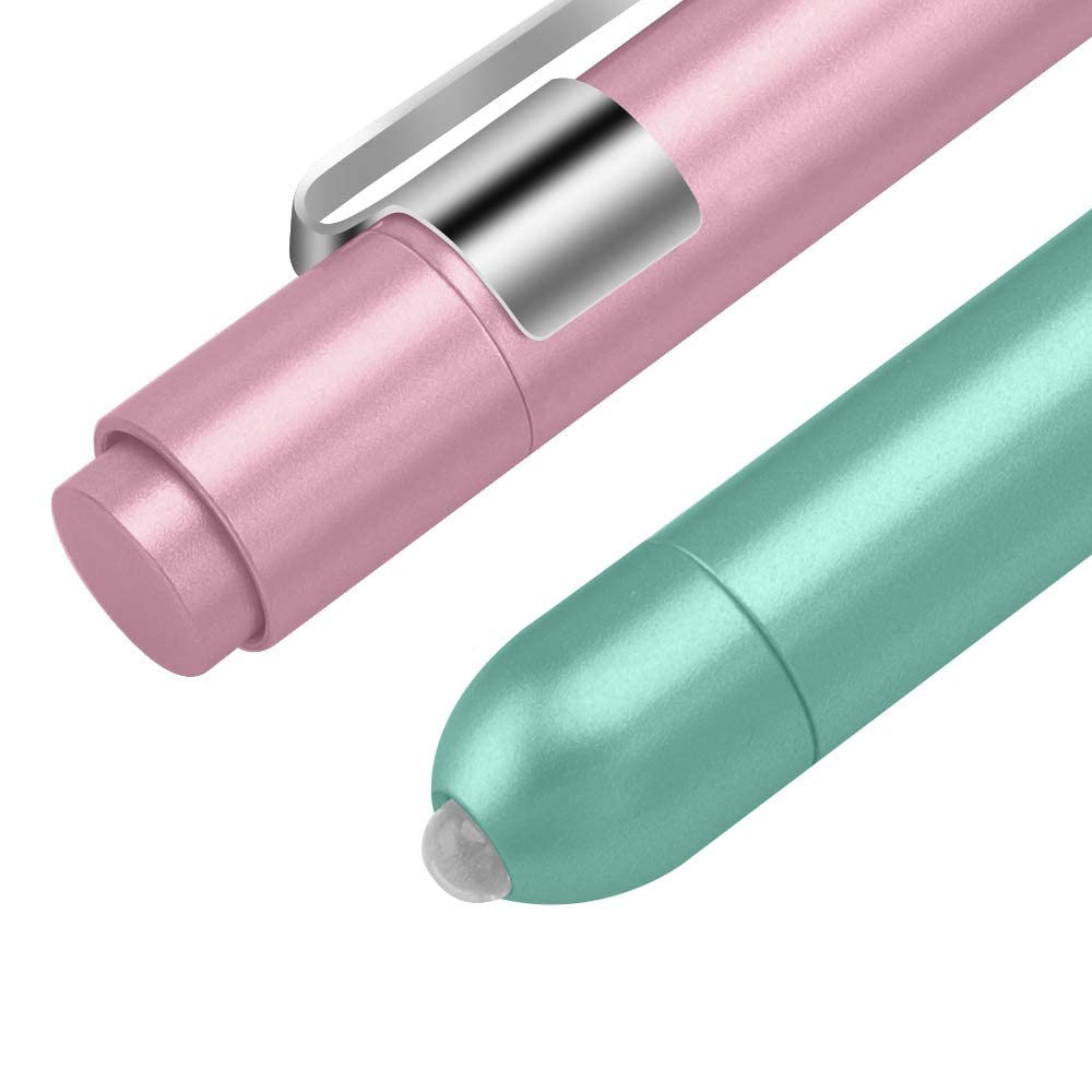 FITA Medical Pen Lights for Nurses Doctors, 2 Pack Reusable Penlight LED Tactical White Light with Pupil Gauge and Ruler, Replaceable Batteries (Pale Pink/Teal Green)
