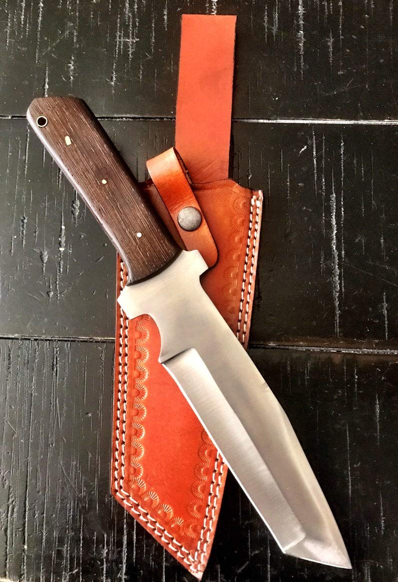 13" Tactical Knife 100% Hand Forged Full Tang Hunting Knife with Walnut Wood Handle D2 Steel Blade Perfect for Camping, Hunting, Indoor, Outdoor Activities