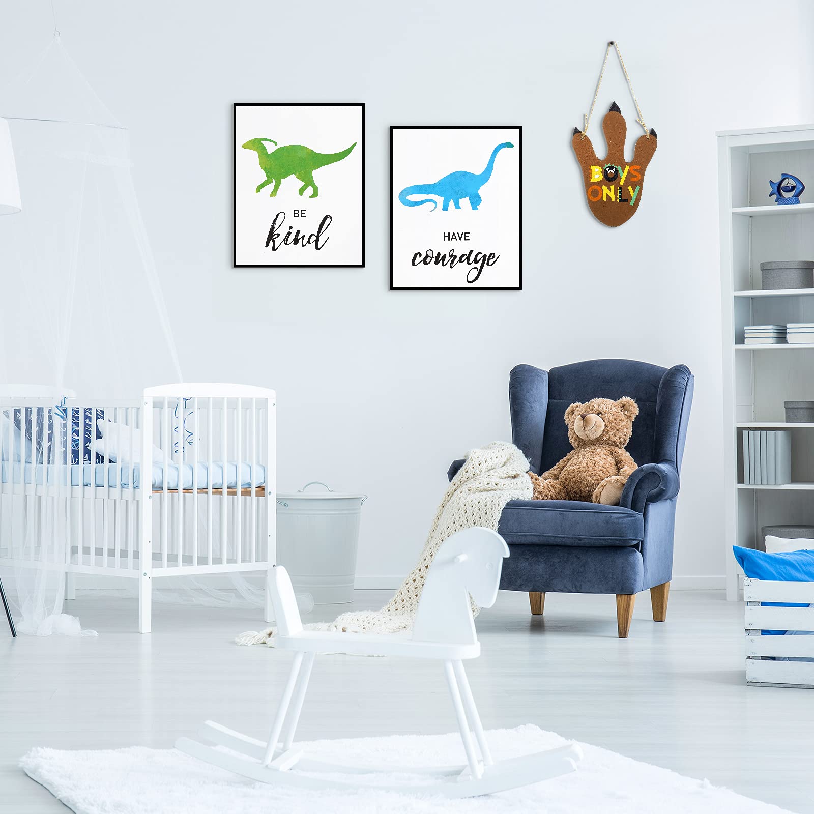 Jetec 6 Pcs Dinosaur Boys Room Wall Decor Include 2 Dinosaur Paw Wooden Hanging Sign 4 Wall Stickers (Unframed) Inspirational Quote Dino Decor Gift for Kids Bedroom Nursery Playroom