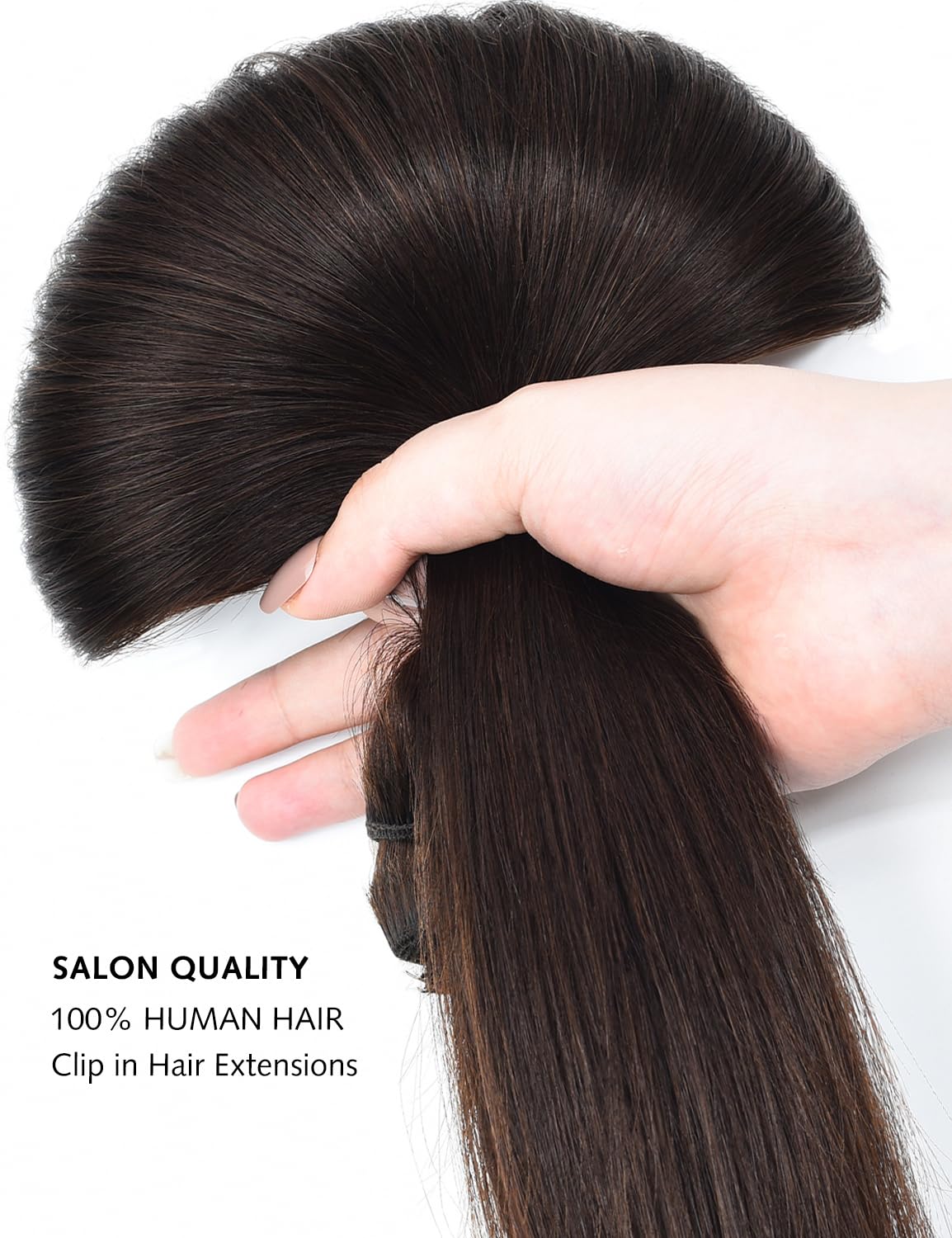 Yamel Remy Clip in Hair Extensions Human Hair 7Pcs 16 Clips Real Human Hair Extensions Clip Dark Brown