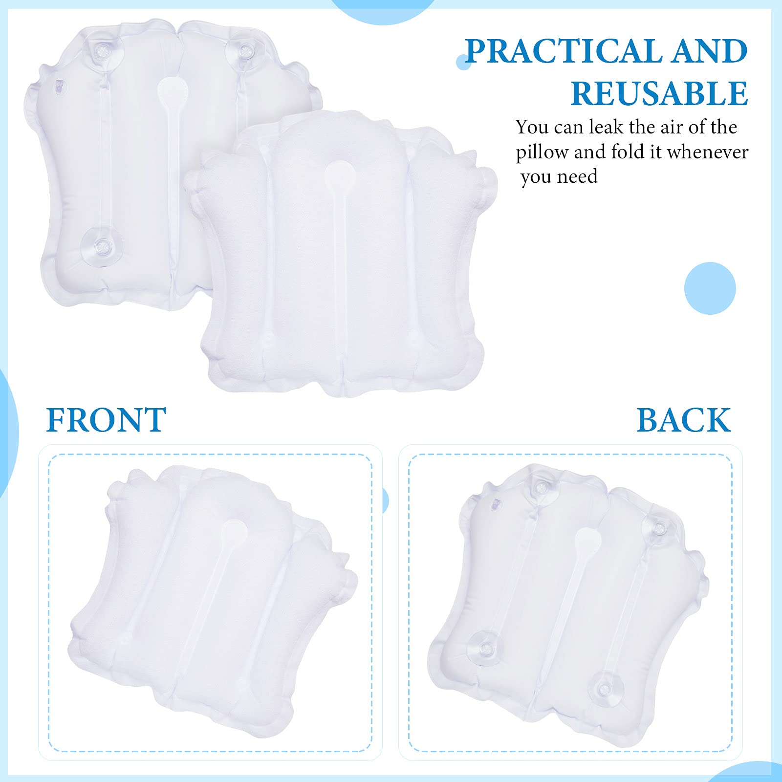 Jetec Inflatable Bath Pillow for Tub Non Slip Bathtub Pillow Soft Comfortable Terry Cloth Bath Pillow White Head Spa Pillow with Suction Cup for Bathtub Cushion, Hot Tub
