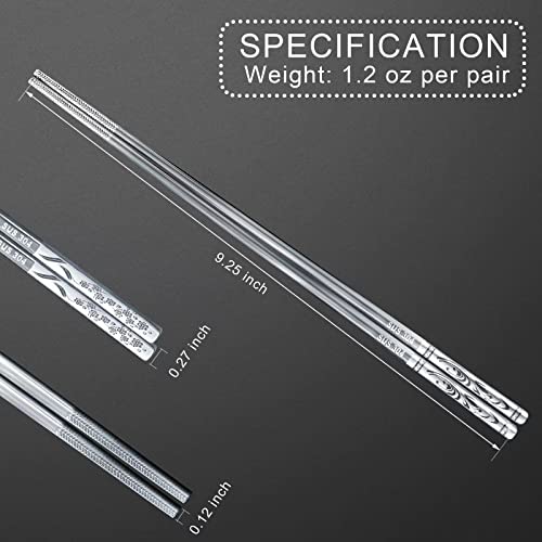 5 Pairs Stainless Steel Chopsticks JOMUCO Reusable Metal Chopsticks Dishwasher Safe Laser Engraved Pattern Chinese Korean Japanese Chopsticks Gift Set Easy to Use and Clean (Silver)