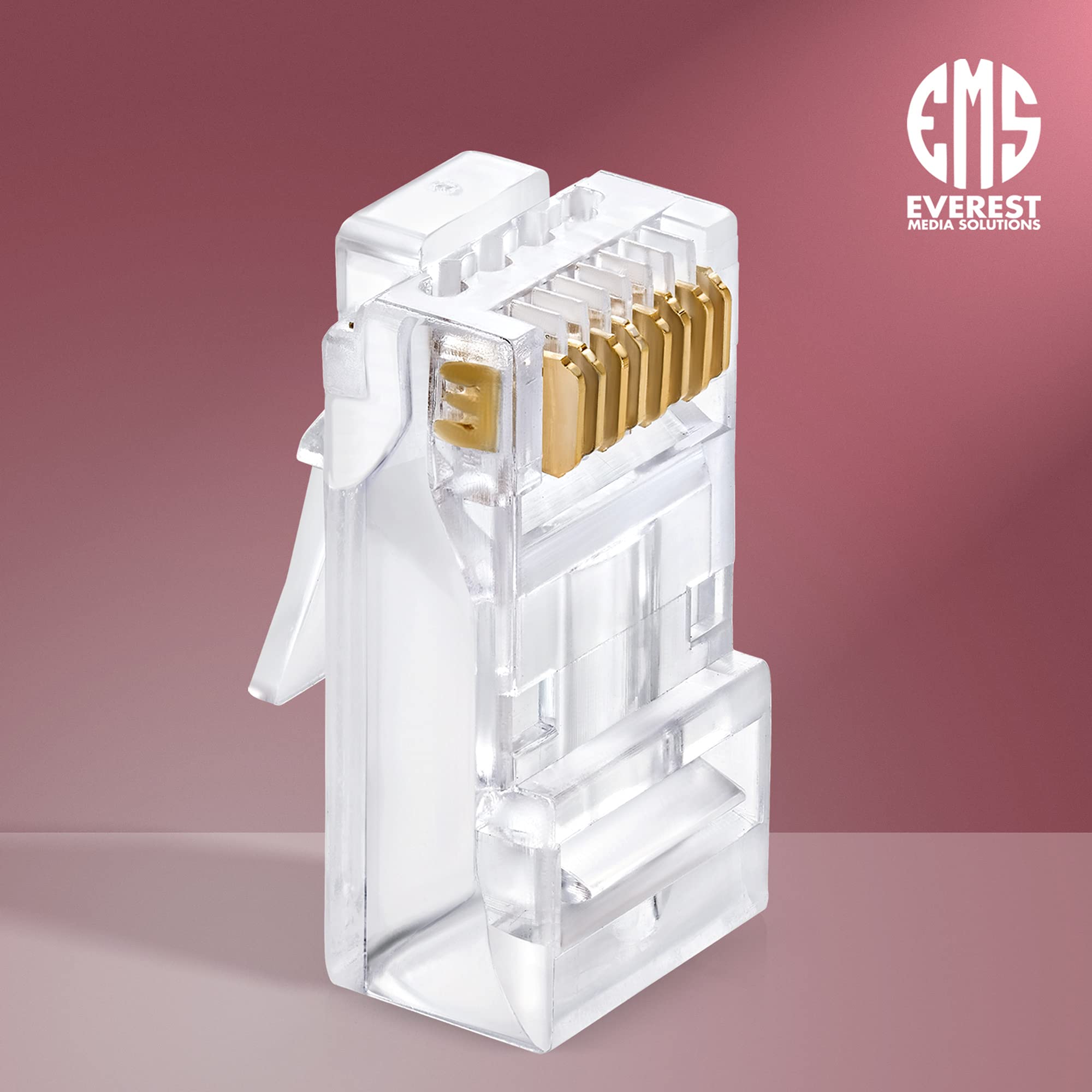 Everest Media Solutions RJ45 Cat6/6a Pass Through Connectors for a Thick 23 AWG Large Diameter UTP Network Cable, 100 Pcs | Insert Guides Included