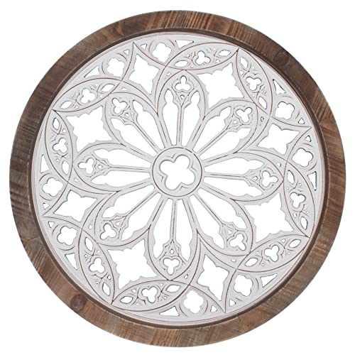 Funly mee Vintage Round Wall Decor with Frame,Wood Grille Wall Sculptures 23.6 in
