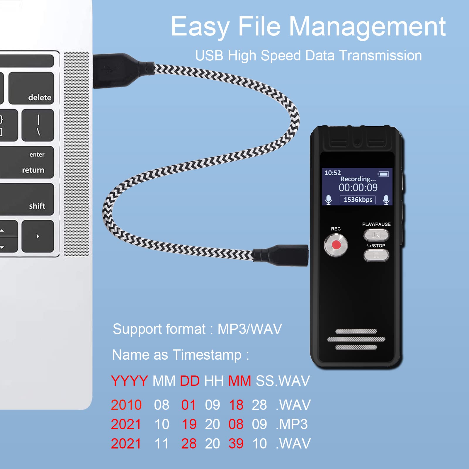 16GB Digital Voice Recorder: Small Voice Activated Recording Device with Playback | Password, Pocket Audio Tape Recorder Portable Dictaphone for Lecture Meeting Interview