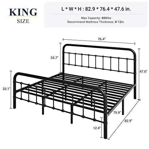 Allewie King Size Metal Platform Bed Frame with Victorian Style Wrought Iron-Art Headboard/Footboard, No Box Spring Required,Black