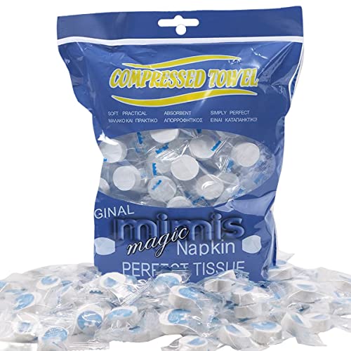 HI FINE CARE Compressed Towels Portable Disposable Compressed Cotton Coin Tissue Towel for Travel, Camping, Hiking, Sport, Beauty Salon, Home Hand Wipes 100Pcs (8.6in×9in)