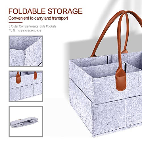 Baby Diaper Caddy Organizer Yubella Extra Large Nursery Storage Bin,Car Organizer for Diapers and Baby Wipes,Grey,Sturdy with Stiff Sides,Holds Enough Diapers,As Bed Organizer,Secondary Diaper Station