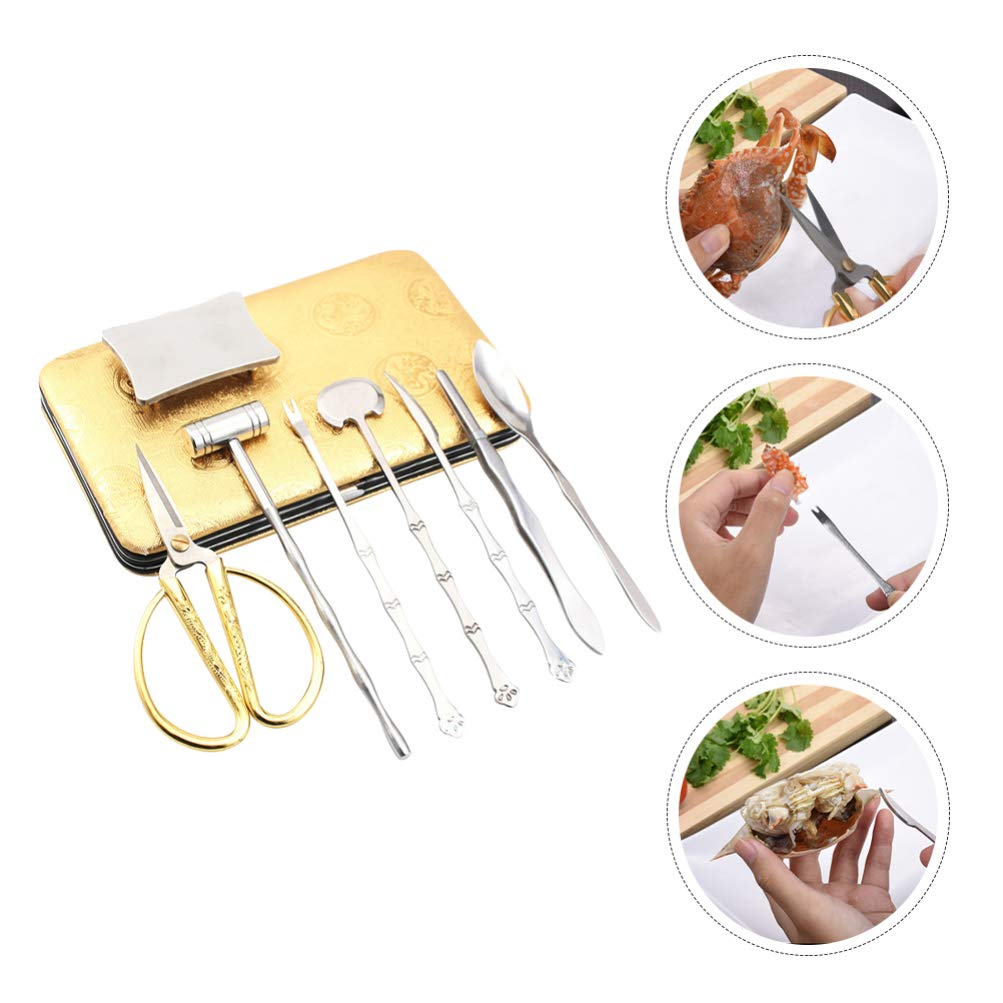 Cabilock 1 Set 8pcs Crab Eating Tool Lobster Utensils Crab Tool Crab Leg Tools Kitchen Crab Scissor Seafood Utensils Shellfish Lobster Fork Picks Crab Leg Utensil Stainless Steel Shrimp