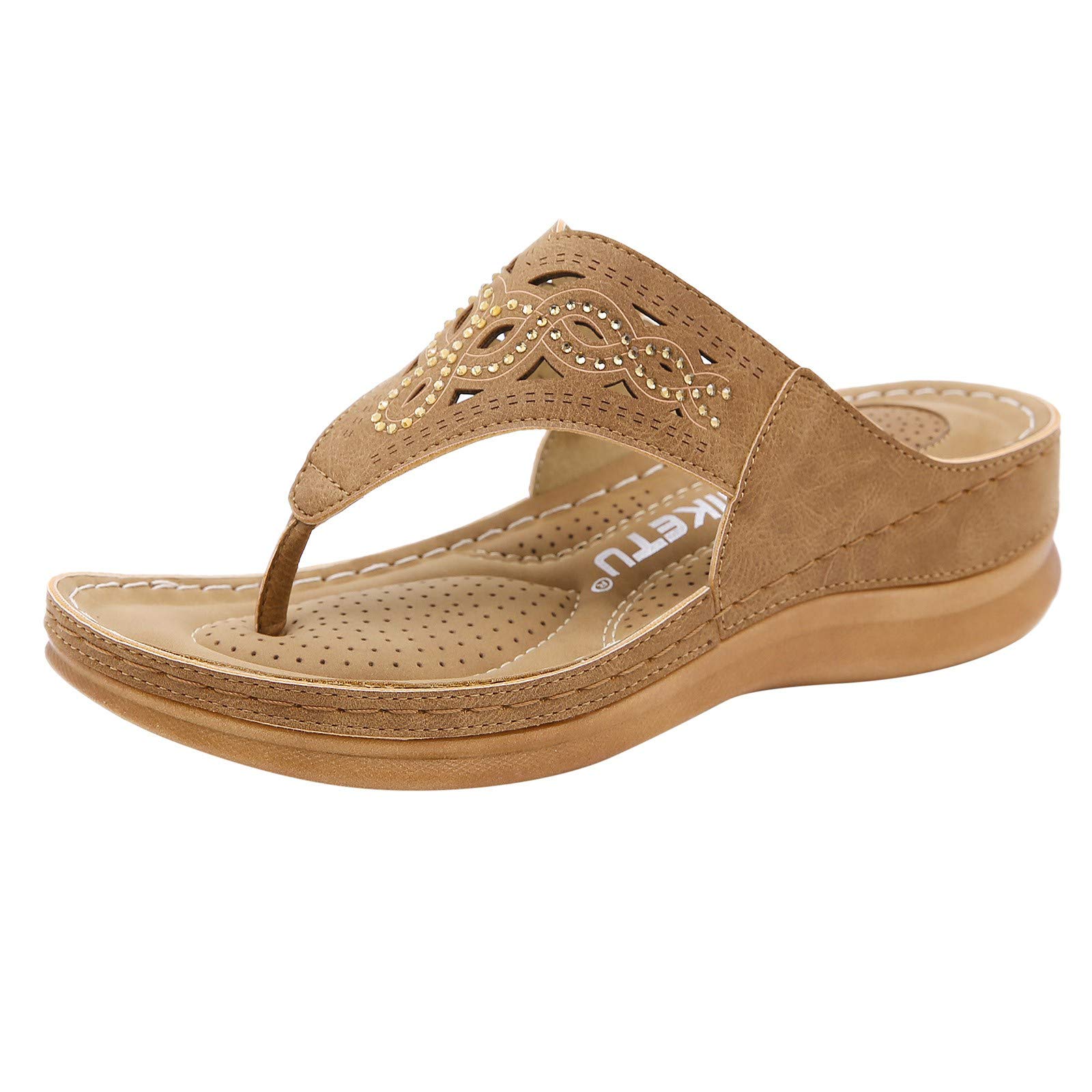 justHIGH Wedge Flip Flops for Women, Hollow Out Breathable Platform Sandals, Women Summer Wedge Sandals with Comfort Insole