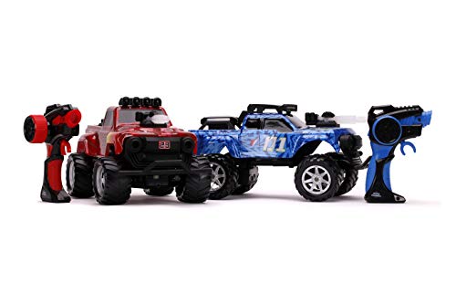 Jada Toys Battle Machines 1:16 Laser Combat RC Remote Control Car 2-Pack, 2.4 GHZ Red/Blue Truck, Toys for Kids and Adults (251109005)