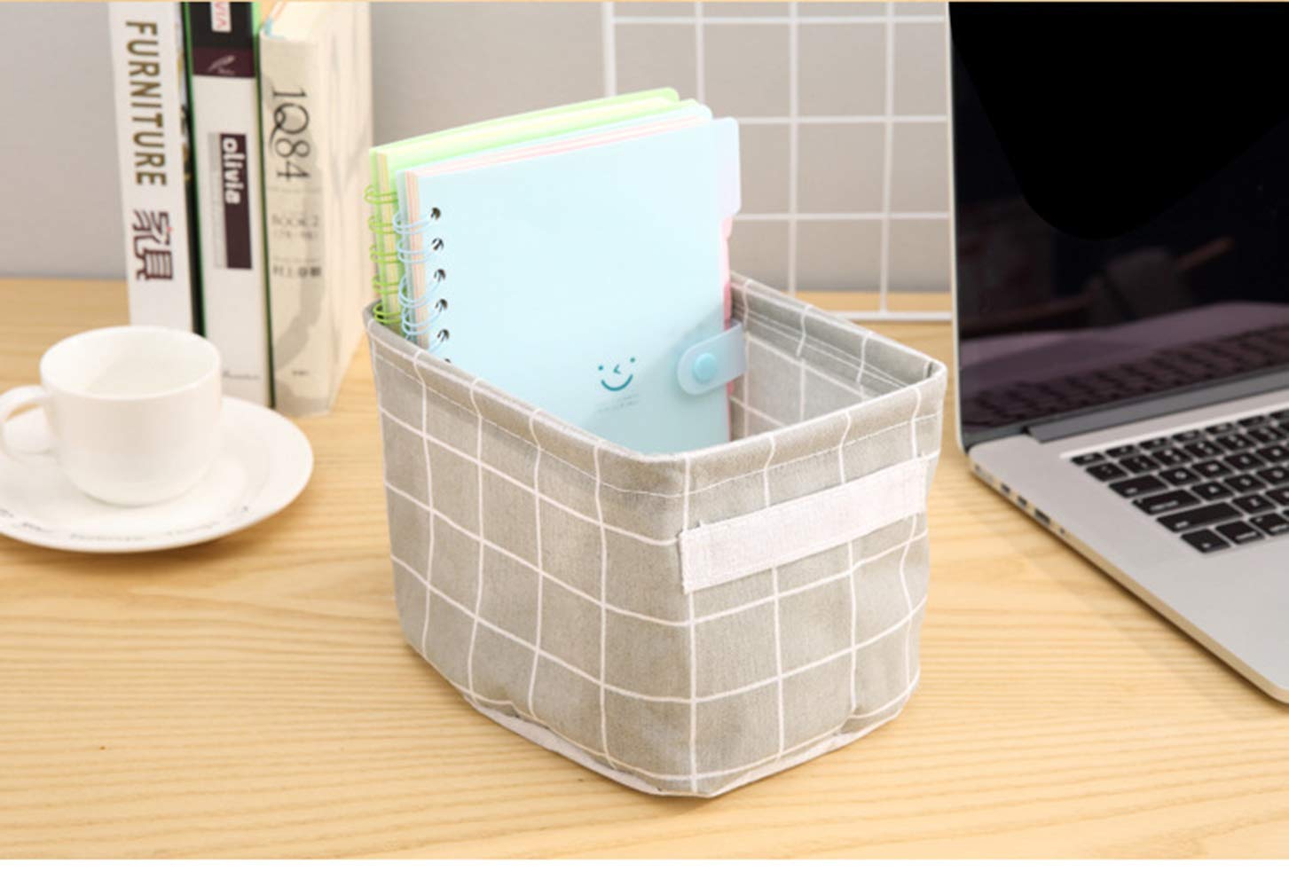 AARAINBOW 3 Packs Storage Basket Bins Canvas Mini Storage Cubes Storage Basket for Makeup, Toys Liners, Books Storage Baskets with Handles for Shelves & Desks(3 Gray)