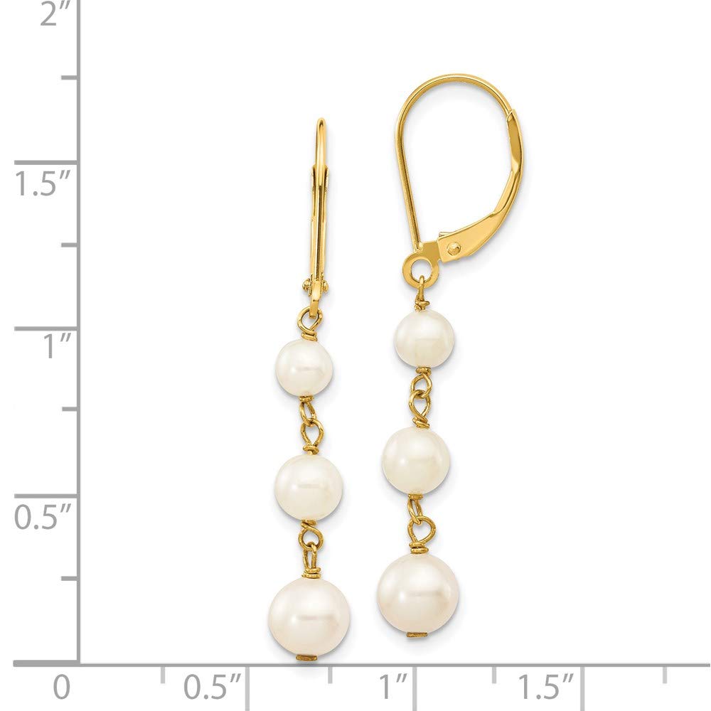 14k 4-6mm White Semi-round FW Cultured Pearl Gaduated Leverback Earrings 40mm 7mm style XF569