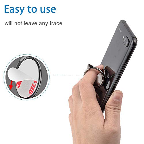 aceyoon Phone Ring Cat Attachable Kickstand Ultra Thin Cute 360 Degree Smartphone Finger Grip Ring Holder Stand Compatible for Phone X, XS, XR, XS Max, 8, 7 Plus, 7, 6S Plus, 6, S9, S10 Black