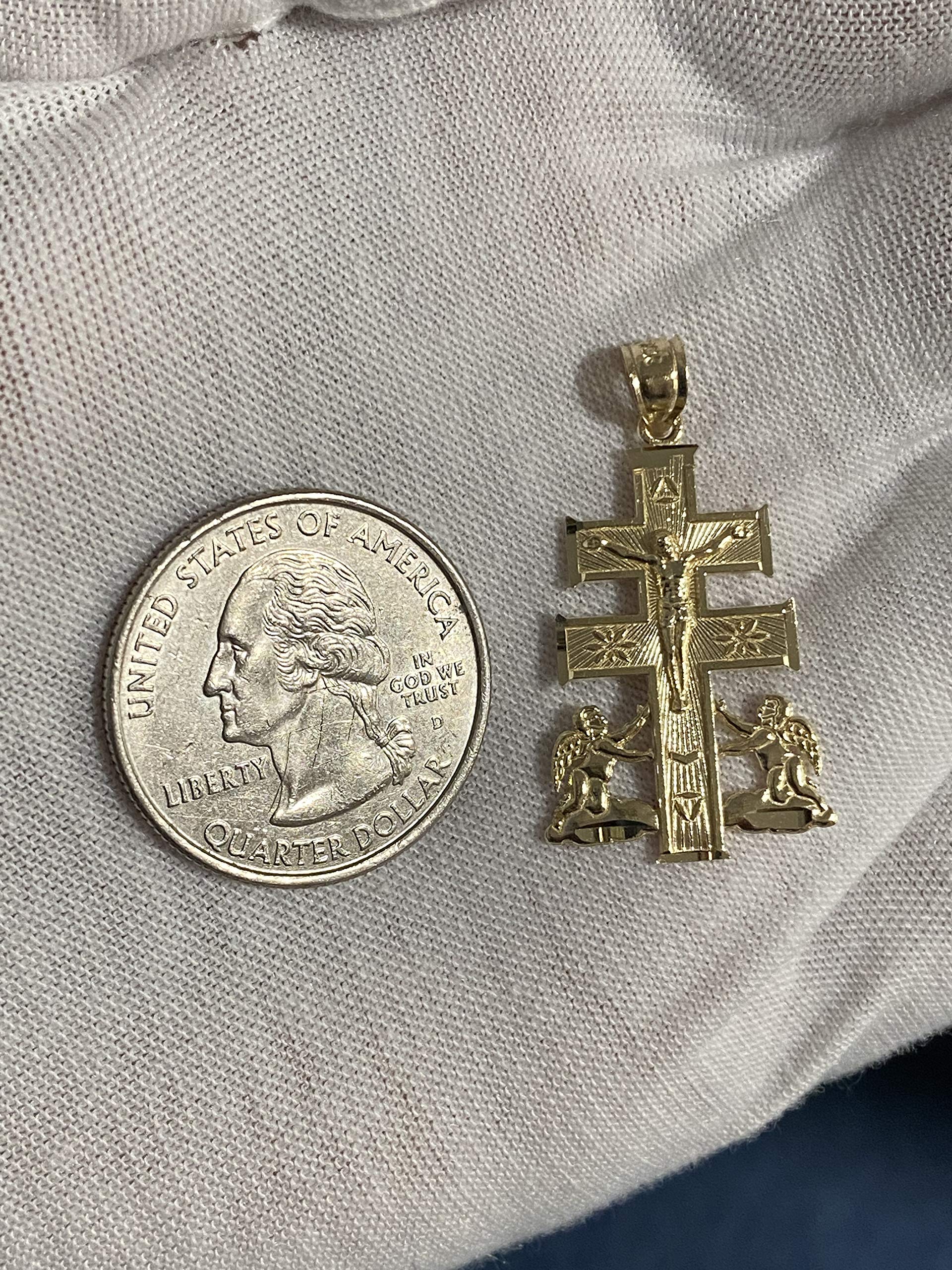 14k Yellow Gold Religious Cross of Caravaca Pendant