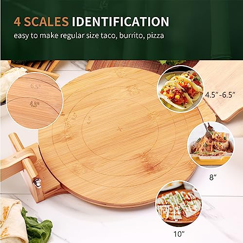 Ackitry Rotatable Tortilla Press 10 Inch, Bamboo Tortilla Press Maker with 100 PCS Parchment Paper for Homemade Mexican Tortillera, Roti, Chapati, Taco, Pataconera, Burritos and Dough Press