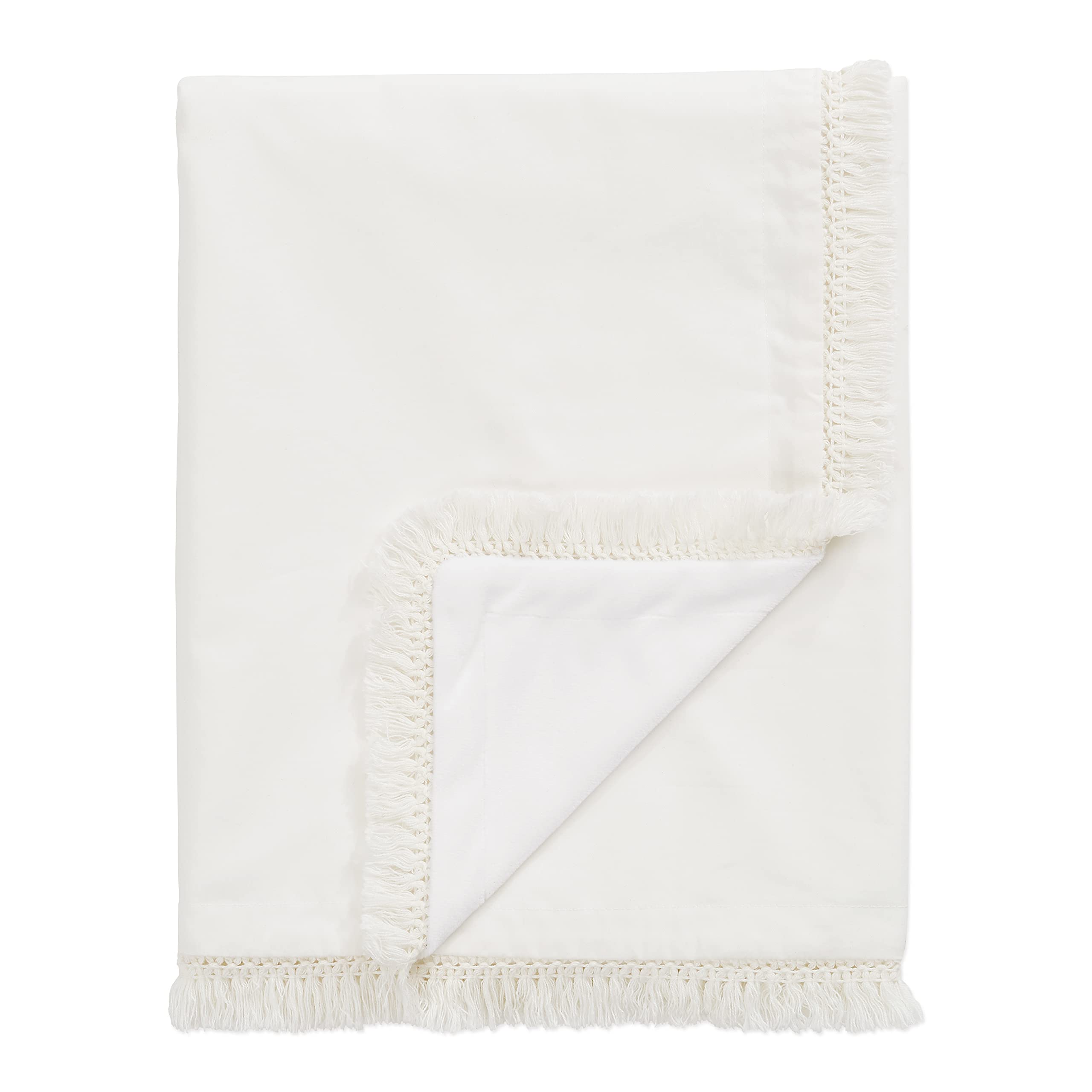 Sweet Jojo Designs Ivory Boho Bohemian Baby Girl Boy Blanket Receiving Security Swaddle Newborn Toddler Nursery Soft Minky - Gender Neutral Solid Beige Cream Off White Farmhouse Chic Minimalist Tassel