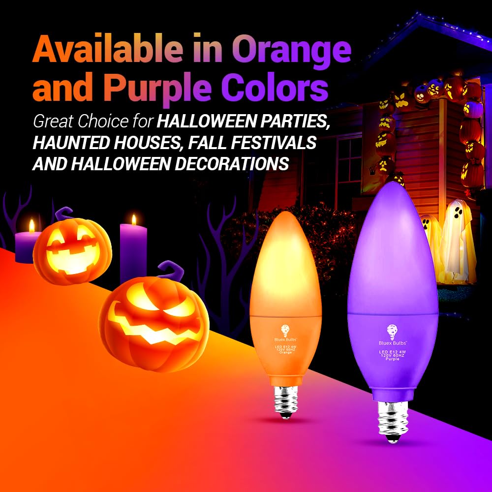 6 Pack BlueX LED Candle Purple Light Bulb - 4W (40Watt Equivalent) - E12 Base Purple LED Purple Bulb, Party Decoration, Porch, Home Lighting, Holiday Lighting, Chandelier Light Bulbs, Candelabra Bulbs