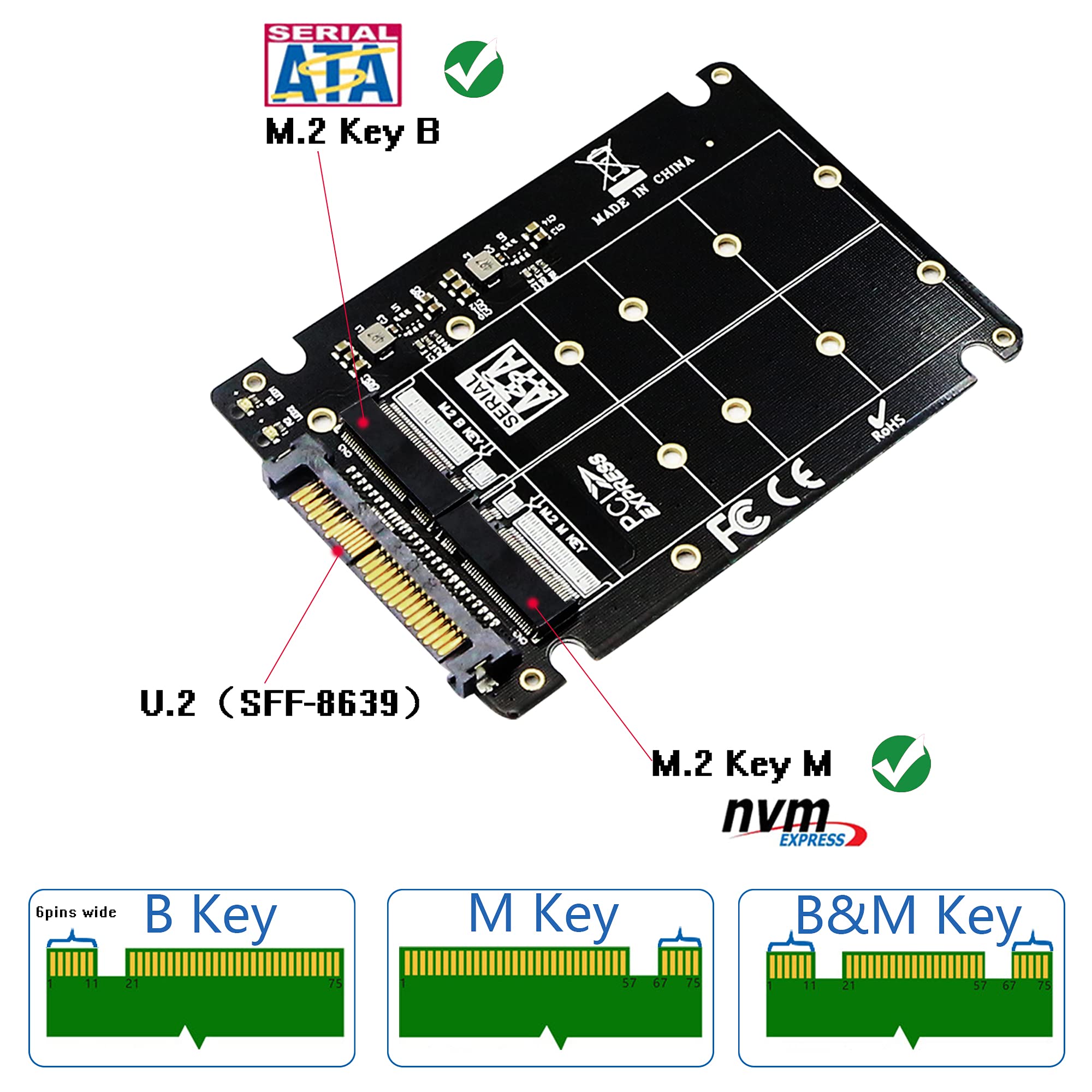 CERRXIAN SFF-8639 NVME U.2 to NGFF M.2 M Key & B Key SSD Adapter for 2280 2260 2242 2230 SSD (Not SATA Interface)