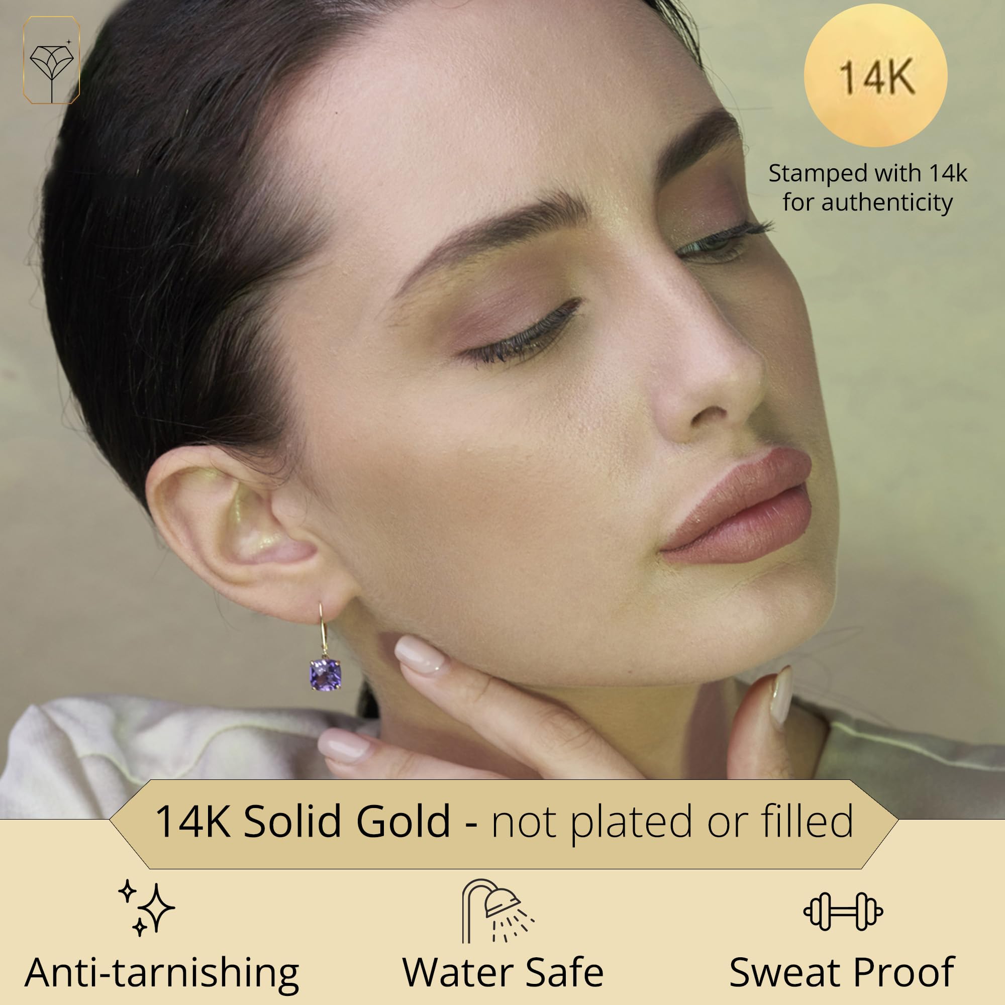 14k Yellow Gold Cushion Cut Created White Opal Dangle Earrings for Women with 8mm October Birthstone by Parade of Jewels