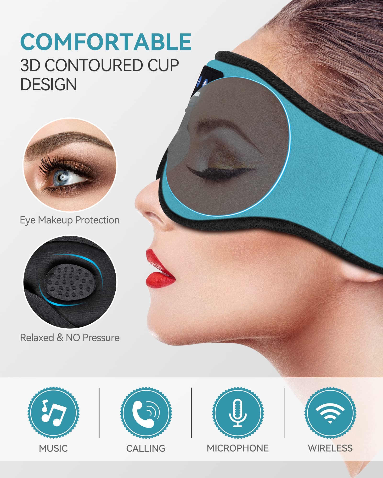 MUSICOZY Sleep Headphones Bluetooth 5.2 Headband Sleeping Headphones Sleep Mask, Wireless Music Eye Mask Sleep Earbuds for Side Sleeper Men Women Cool Tech Gadget Unique Gift Office Travel, Pack of 2