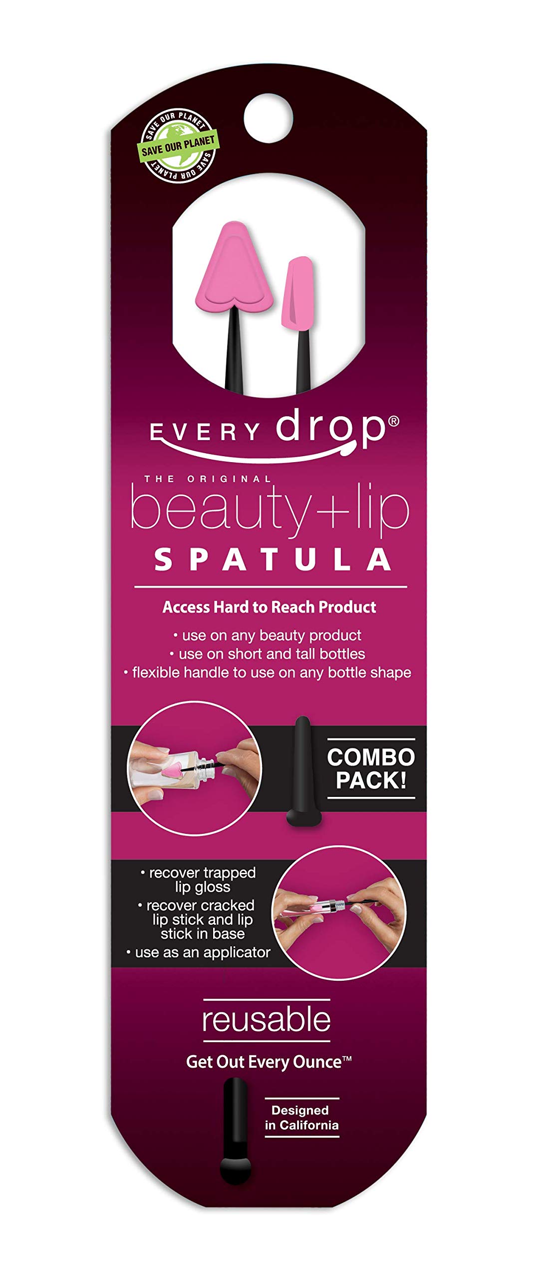 Every drop Beauty + Lip Spatula Combo, Last Drop, Get Hard to Reach Beauty and Lip Products Out of Bottle, Washable and Reusable, 1 Beauty Spatula and 1 Lip Spatula
