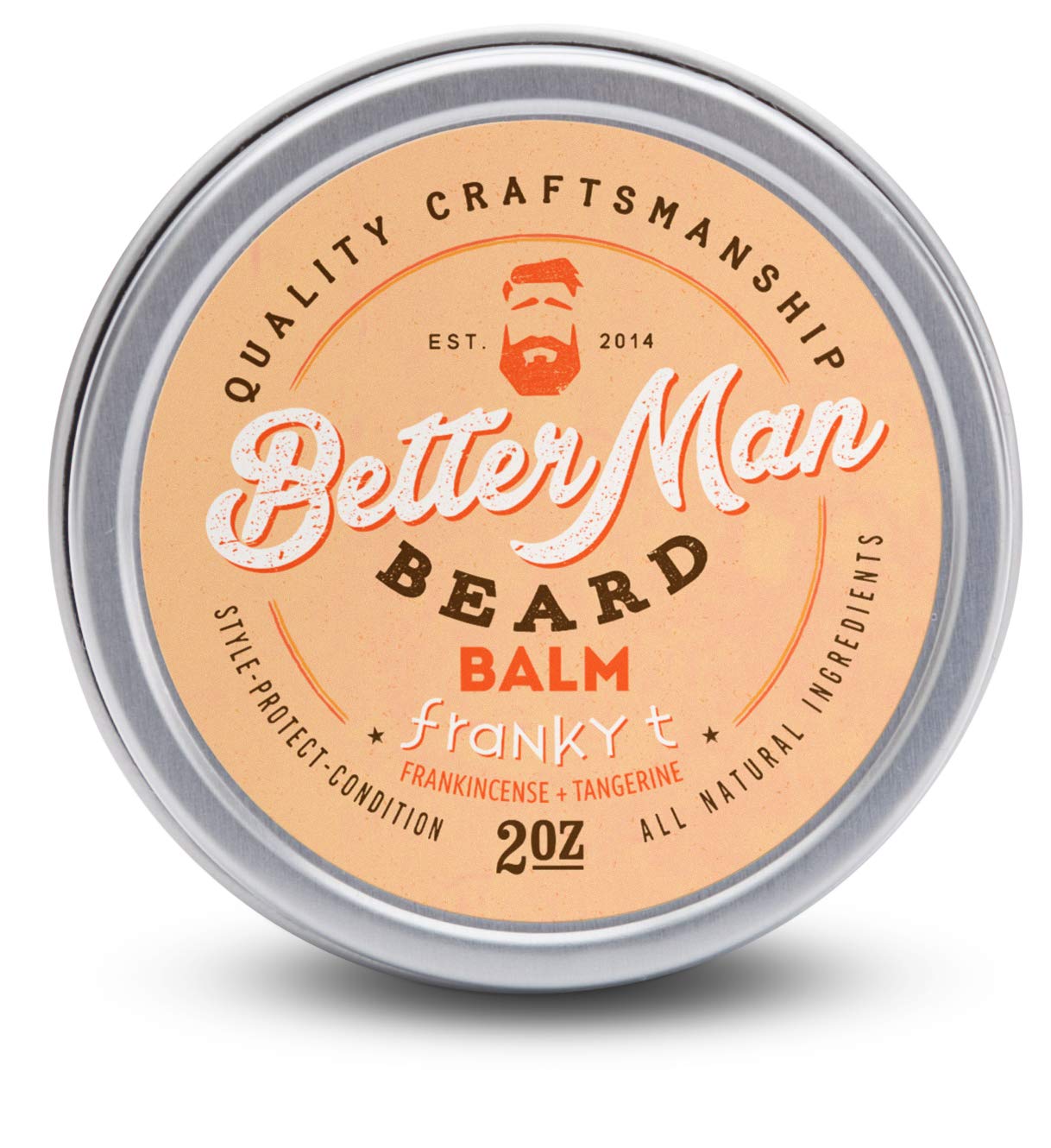 BETTER MAN BEARD Franky T Balm (Frankincense + Tangerine) - 2 oz All-Natural Moisturizing Beard Balm with Therapeutic Grade Essential Oils & 100% Natural Formula - BLM-FRT2