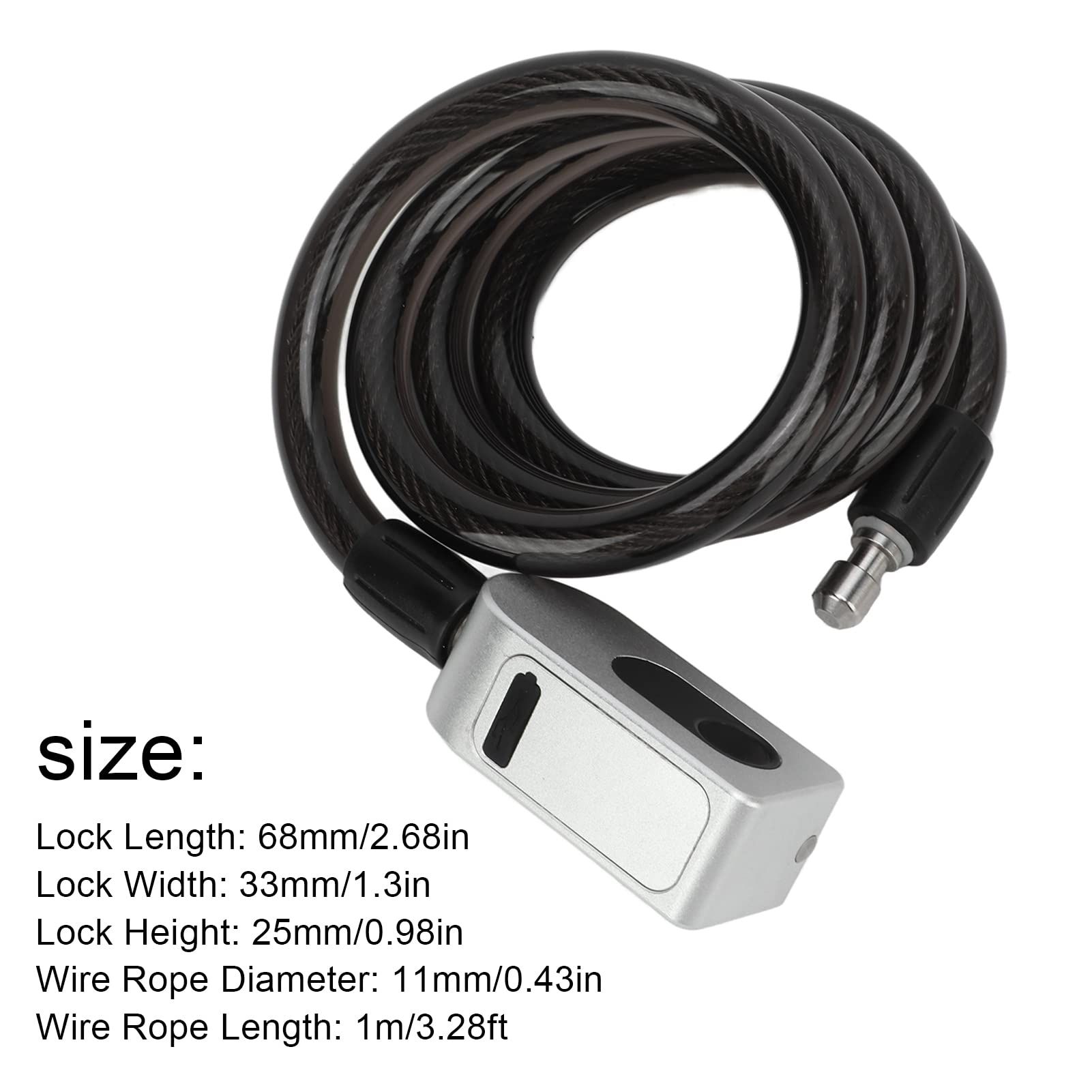 1M Fingerprint Bike Lock Cable, Waterproof Anti-Theft Keyless Bicycle Chain Lock with USB for Outdoor Use