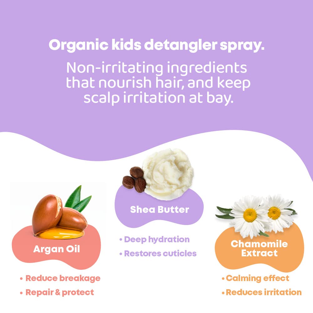 JoySpring Detangle Spray for Kids - Natural Conditioner & Detangler Spray with Argan Oil & Apricot - Curly Hair Detangling Spray (8 oz)