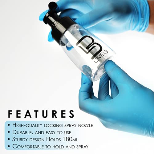 L3 Level 3 Powder Bottle Spray - for Applying Talc and Powder - Barber Supplies and Accessories - Comfortable to Hold and Spray - Level Three Spray Container, Black, Clear