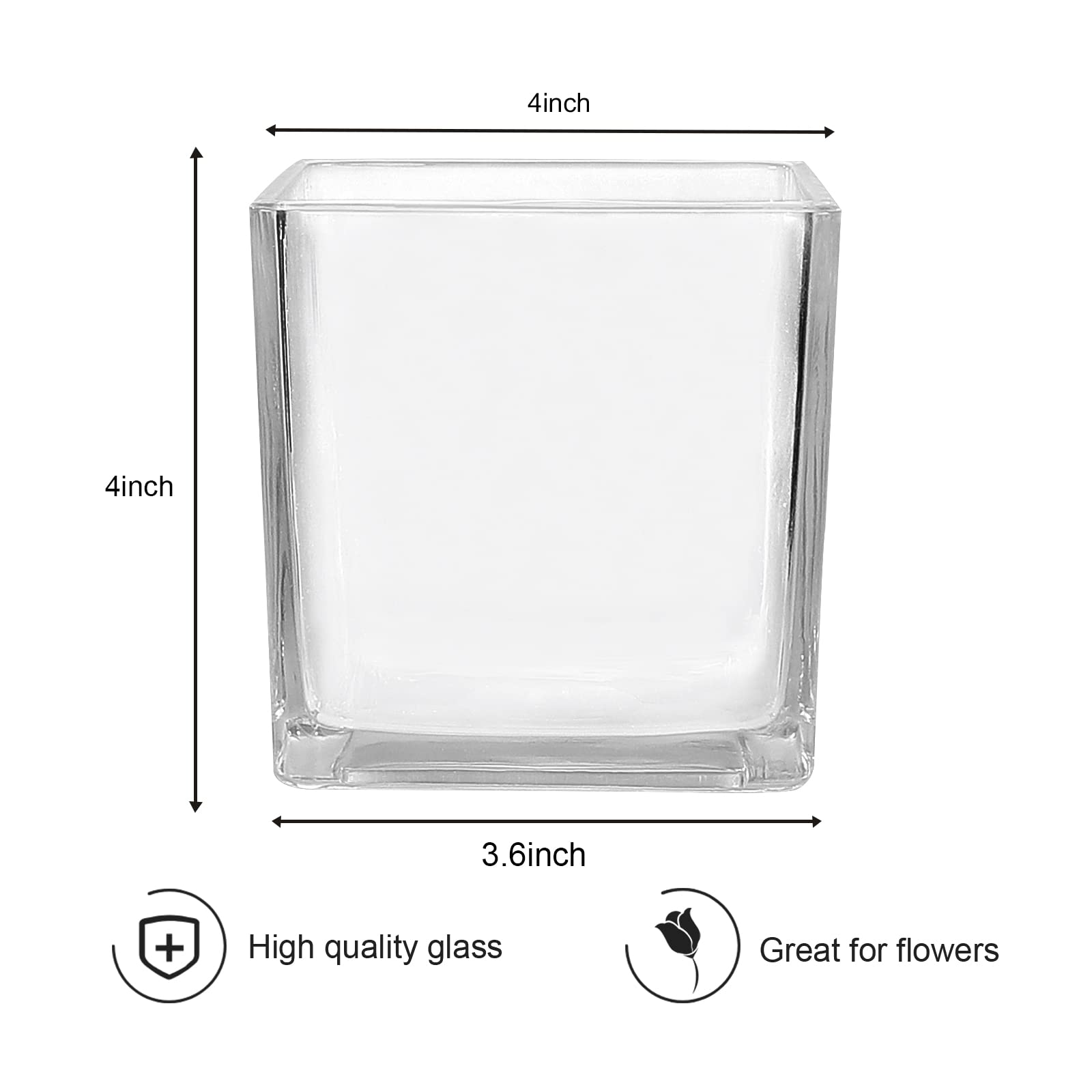6 Pack Clear Square Glass Vases, Planter Terrarium Flowers Vase Candle Holder for Home,Garden, Wedding Centerpiece Decorations and Formal Dinners (Width 4", Height 4")