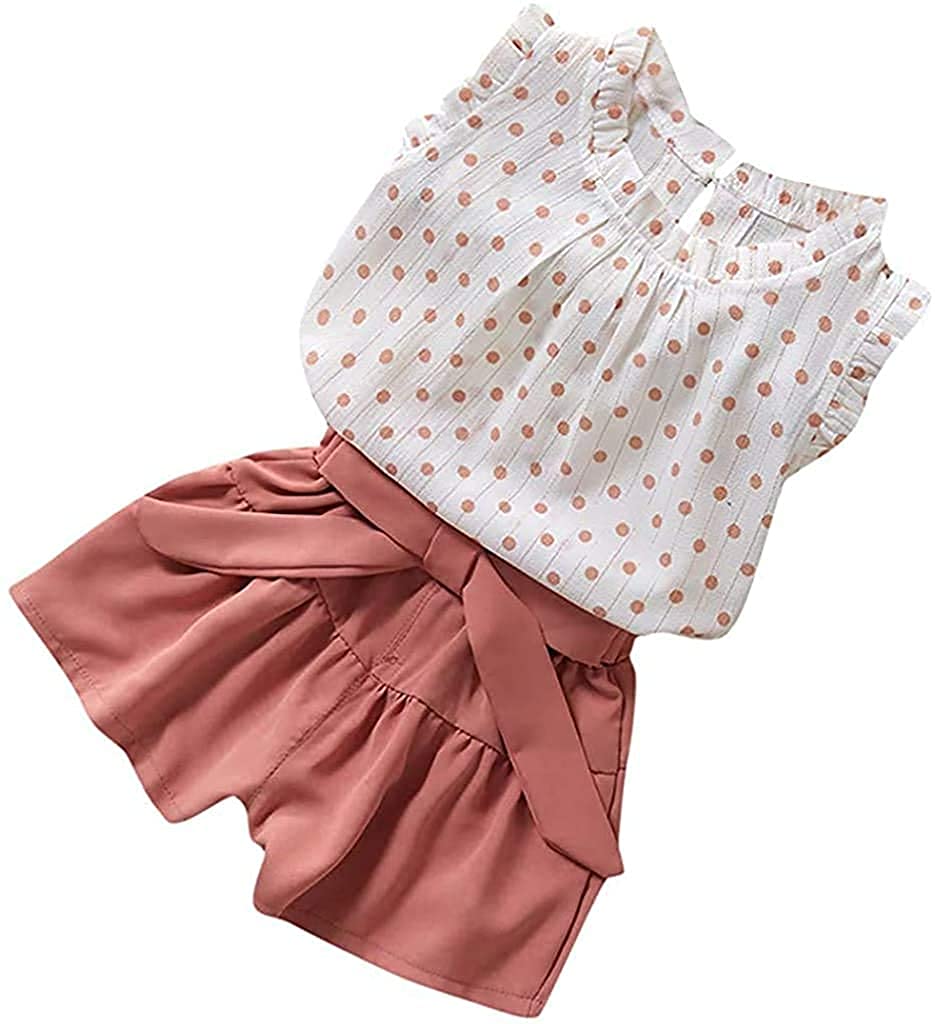 Ladiyo Kids Toddler Baby Girls Shorts Outfits Set Floral Dot Print Ruffle Dress T-Shirt Tops+Short Pants 2Pc Clothes Set