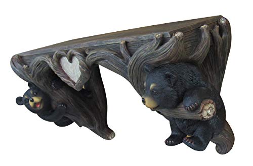 DWK "Wood Love to Hang Out Black Bear Cubs in Tree | Rustic Cabin Décor Floating Shelf | Black Bear Welcome Outdoor Décor | Wall Art | Black Bear Welcome Statue 13.5-inch