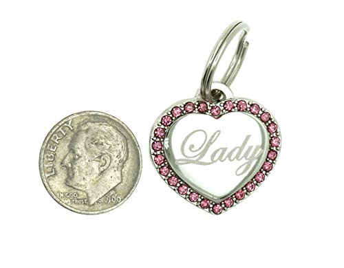 Custom Engraved Personalized Stainless Steel Small Heart Pink Rhinestones Dog Cat Pet ID Jewelry Bling Tag