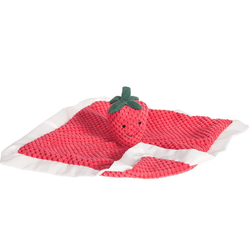 Apricot Lamb Stuffed Fruit Strawberry Security Blanket Infant Nursery Character Blanket Luxury Snuggler Plush Baby Lovey(Strawberry, 13 Inches)