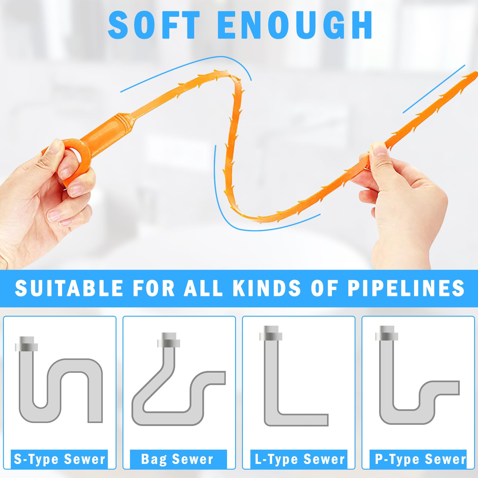 6 Pack Hair Drain Clog Cleaning Tool, ONEHERE Hair Drain Clog Remover Tool, Drain Augers Hair Catcher Tools for Kitchen, Sink Bathroom, Tub Toilet