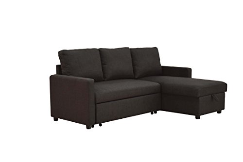 ACME FURNITURE Hiltons Charcoal Linen Sectional Sofa with Sleeper and Storage