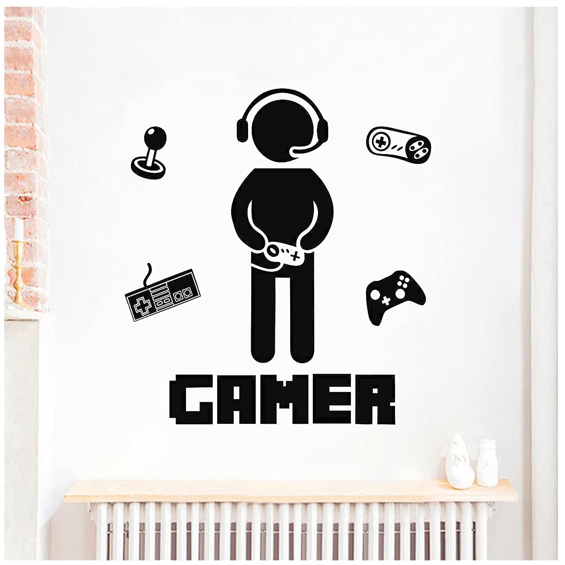 HINGSONG Gamer Controller Wall Decals DIY Vinyl Game Boy with Controller Joystick Wall Stickers for Boys Bedroom Living Room Playroom Decor