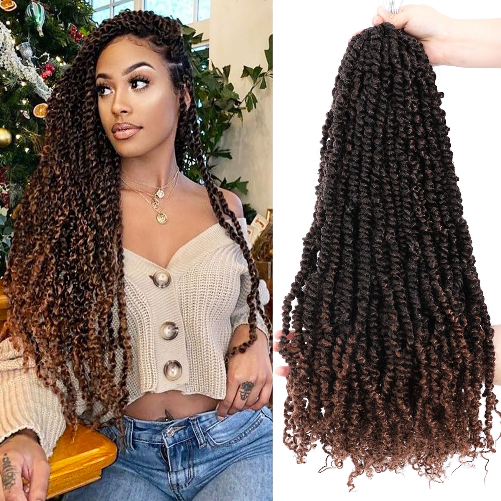 Karida Passion Twist Hair 24 inch, 7 Packs Passion Twist Crochet Hair Pre Looped, Pre Twisted Passion Twist Curly Crochet Hair For Black Women (24 Inch (Pack of 7), T30#)