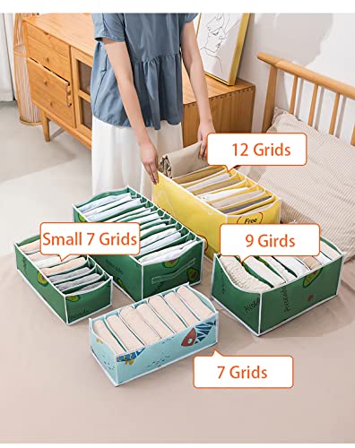 2PCS Washable Wardrobe Clothes Organizer, 7/9 Grids Foldable Visible Closet Organizer Clothes Drawer Mesh Separation Box for T-shirts, Leggings, Skirts (9 Grids Large Size Avocado)