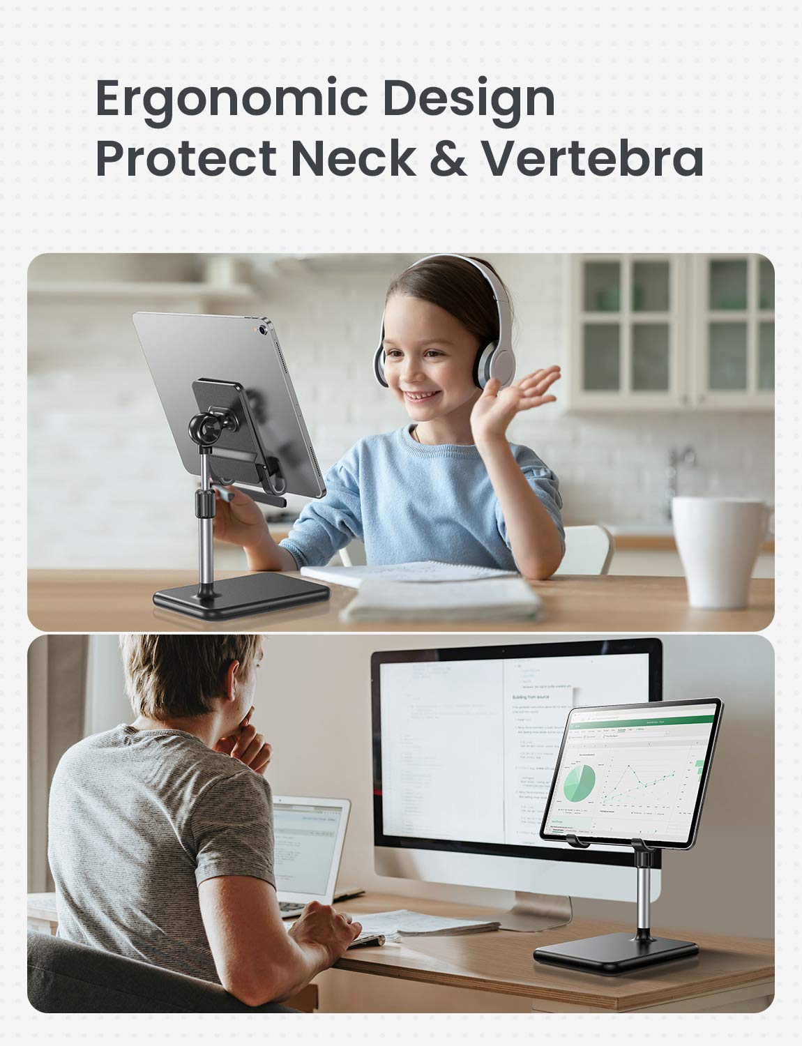 LISEN Cell Phone Stand Tablet Stand Holder [Never Tip Over] iPad Stand for Desk iPad Stands and Holders for Desk Compatible with All Tablets & Smartphones