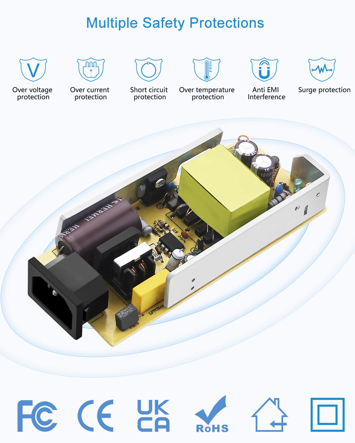 ALITOVE 12V 8A 96W Power Supply Adapter AC to DC Converter AC 100V ~ 240V to DC 12V 8amp Transformer LED Driver with 5.5x2.5mm DC Jack for 5050 3528 LED Strip Module Light, CCTV